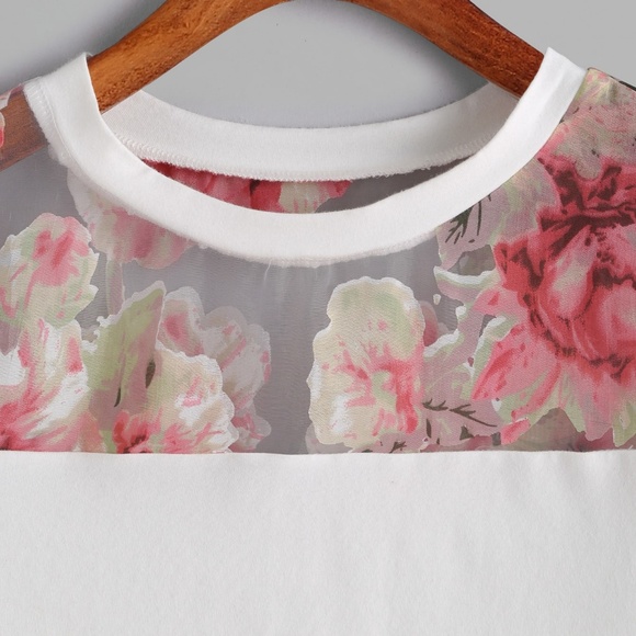 Tops | Calico Print Mesh Insert Tshirt | Poshmark